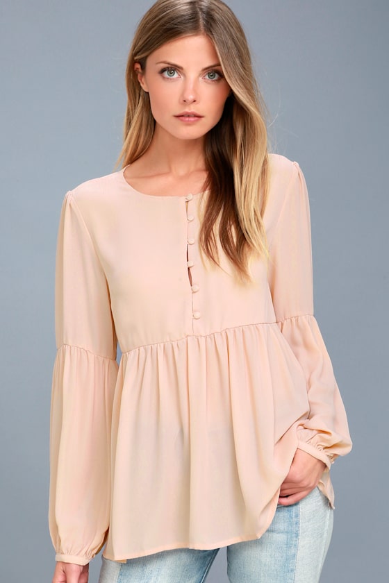 Lovely Blush Blouse - Long Sleeve Top - Peplum Top - Lulus
