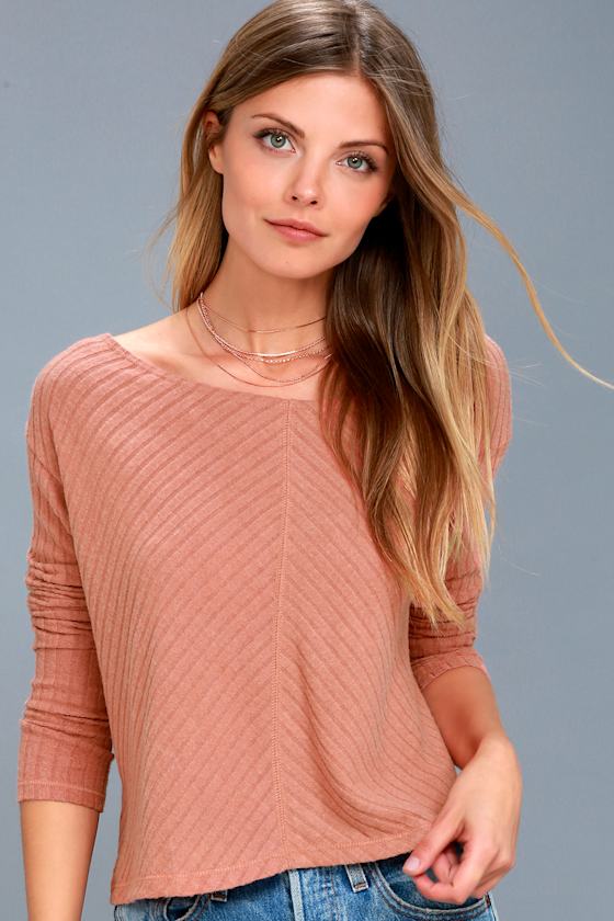 Billabong First Glance Rusty Rose Top - Ribbed Sweater Top - Lulus