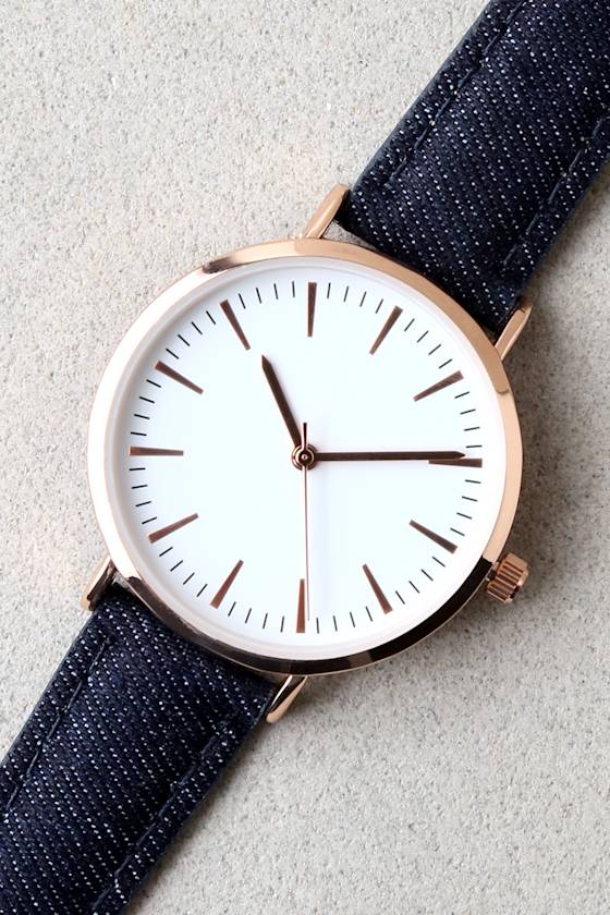 Chic Rose Gold and Blue Denim Watch - Women's Watch - Lulus