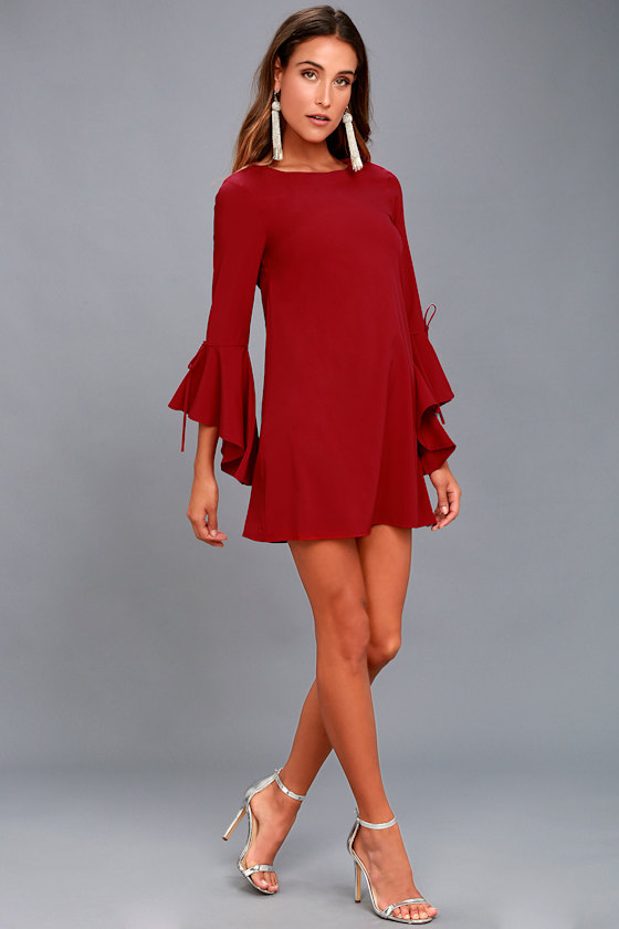 Chic Red Dress - Flounce Sleeve Dress - Shift Dress - Lulus