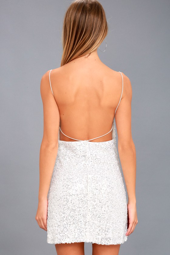 Sexy White Sequin Dress Backless Dress Sequin Mini Dress