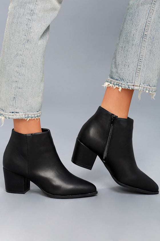 Cute Black Ankle Booties - Vegan Booties - High Heel Booties - Lulus