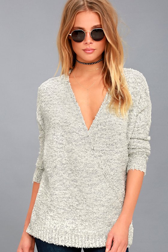 Cozy Grey Sweater - Wrap Sweater - Nubby Knit Sweater - Lulus