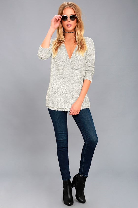 Cozy Grey Sweater - Wrap Sweater - Nubby Knit Sweater - Lulus
