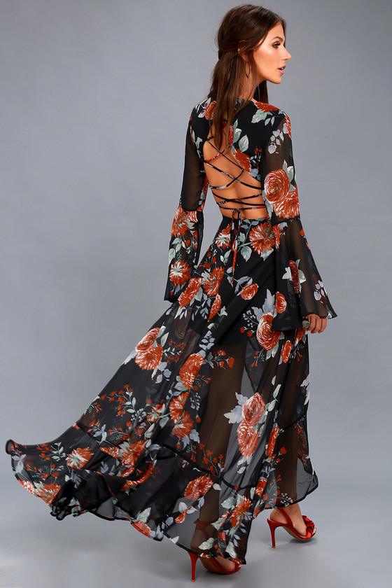 Lovely Black Floral Print Dress Floral Maxi Dress Lulus