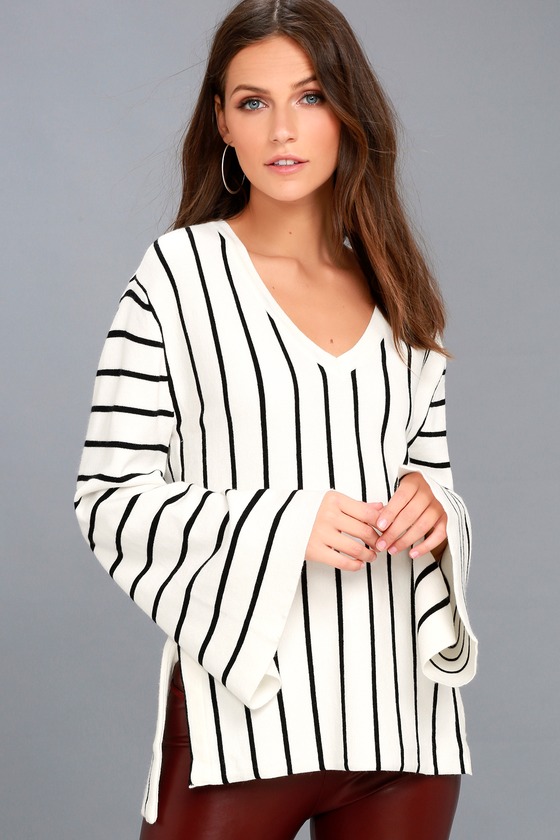 Chic Black And White Sweater Oversized Striped Sweater Lulus