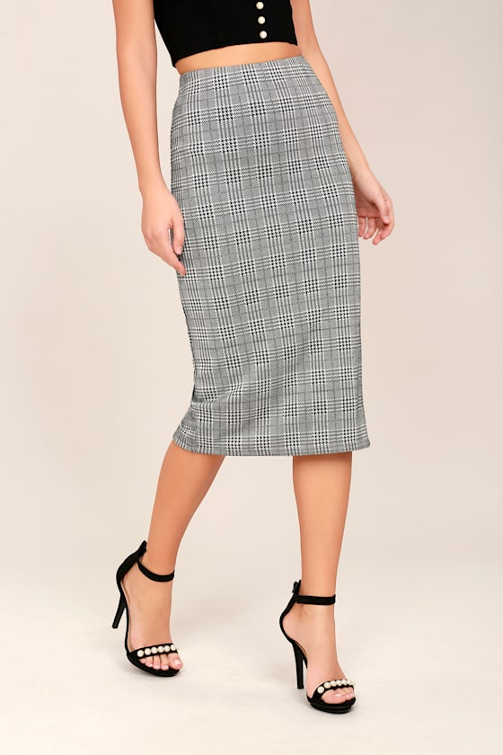Chic Houndstooth Print Skirt - Midi Skirt - Pencil Skirt - Lulus