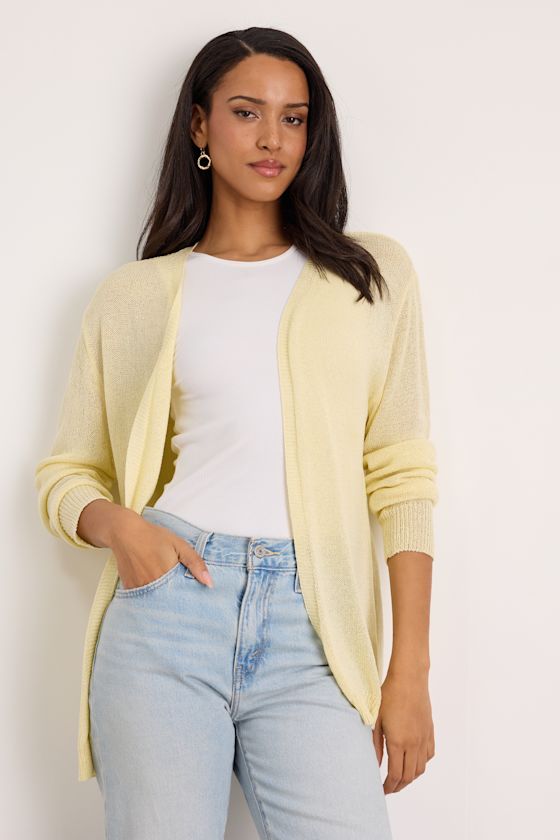 Light Yellow Cardigan - Longline Cardigan - Open-Front Cardigan - Lulus