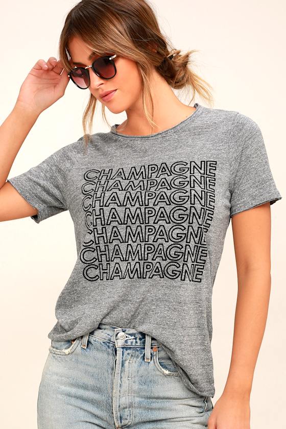 Chaser Champagne Tee - Heather Grey Tee - Graphic Tee - Lulus