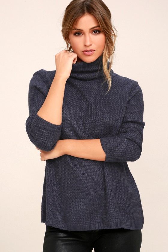 Chic Navy Blue Sweater Turtleneck Sweater Knit Sweater Lulus