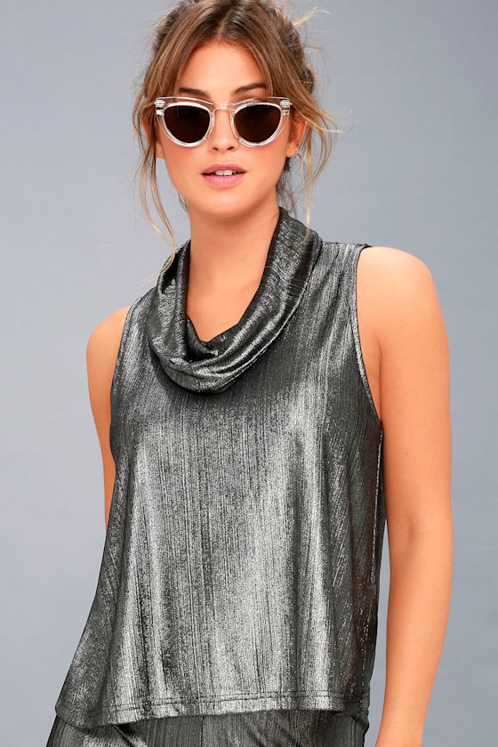 Jack by BB Dakota Lenix - Cowl Neck Tank Top - Metallic Top - Lulus