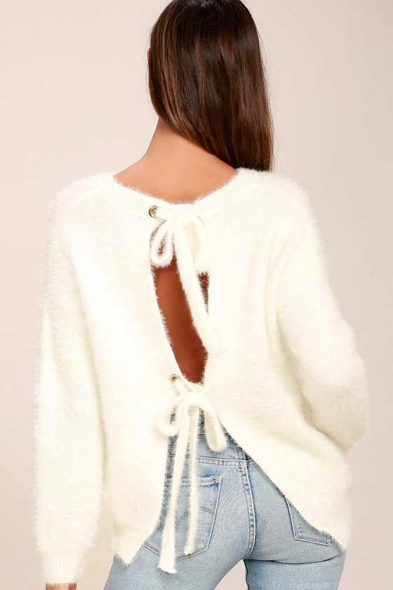 Cute Eyelash Knit Sweater - Backless Sweater - Ivory Sweater