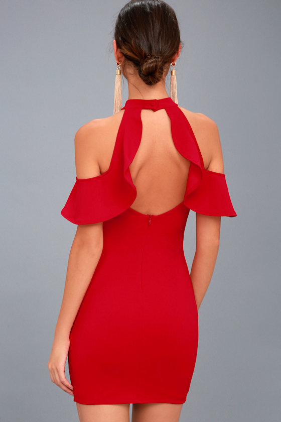Sexy Red Dress - Bodycon Dress - Off-the-Shoulder Dress
