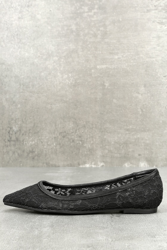 Cute Black Flats - Black Lace Flats - Lace Pointed Toe Flats - Lulus