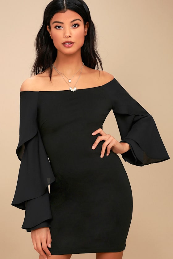 Sexy Black Off The Shoulder Dress Bodycon Dress Lbd Lulus