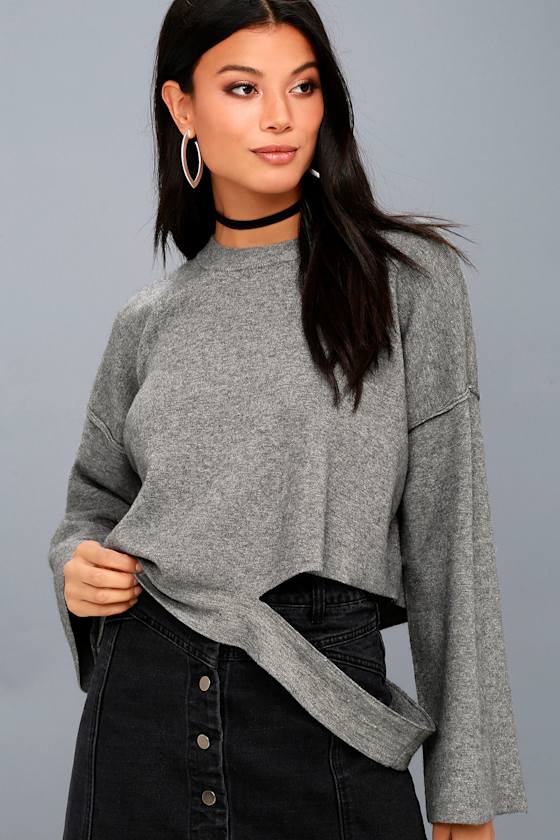 RD Style Cropped Sweater - Cutout Sweater - Grey Top - Lulus