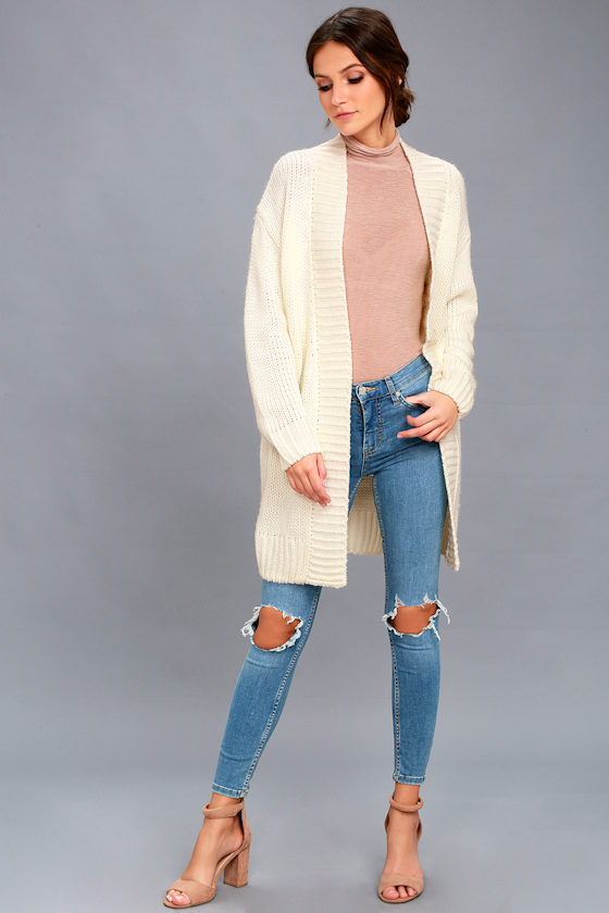 Cozy Cream Sweater - Open Front Cardigan - Knit Sweater - Lulus