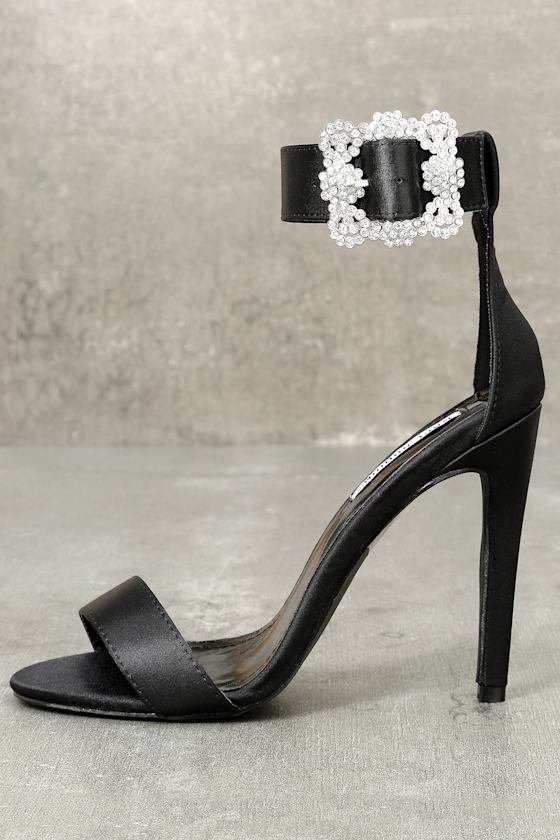 Chic Satin Heels - Rhinestone Heels - Black Heels - Lulus