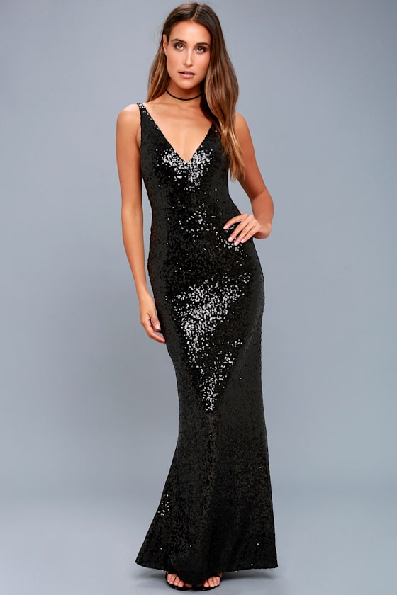 Lovely Black Sequin Dress - Sequin Maxi Dress - Mermaid Maxi - Lulus