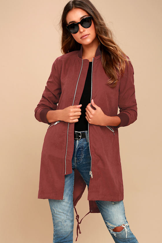Cool Bomber Jacket - Burgundy Jacket - Long Bomber Jacket - Lulus