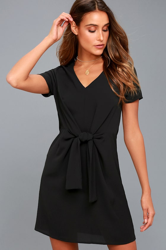 Cute Black Dress - Shift Dress - Tying Dress - Lulus