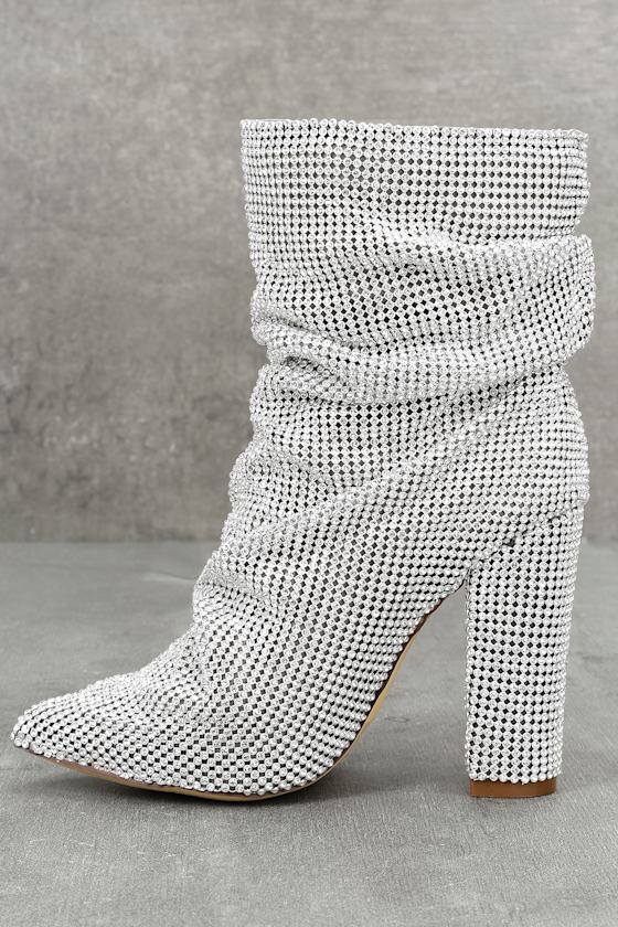 Stunning Rhinestone Boots - Silver Mid Calf Boots - Lulus