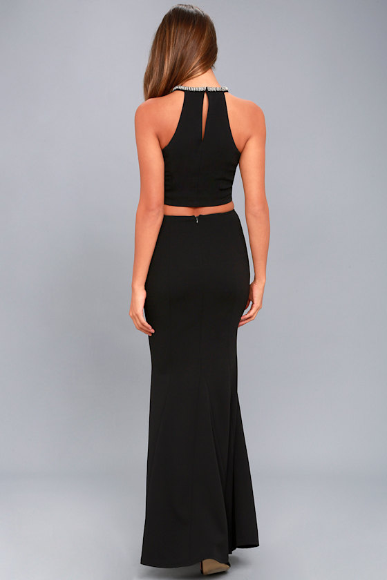 Stunning Black Rhinestone Dress - Two-Piece Maxi Dress - Lulus
