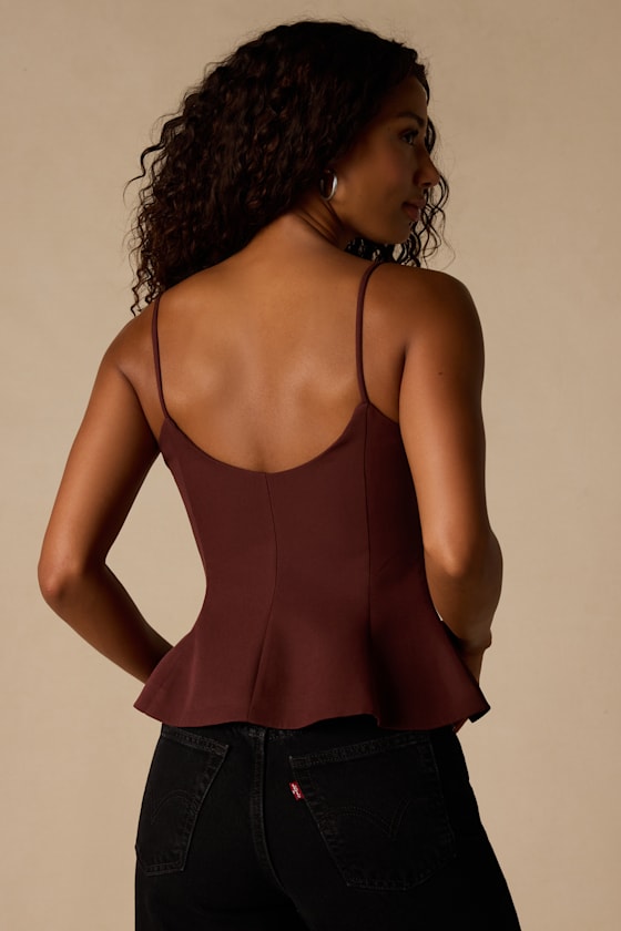 Dark Brown Cami Top - Scoop Neck Cami Top - Peplum Hem Cami Top - Lulus