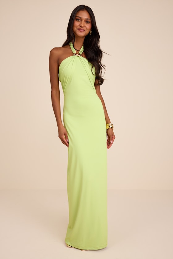 Lime Green Maxi Dress - Halter Maxi Dress - Jersey Knit Dress - Lulus