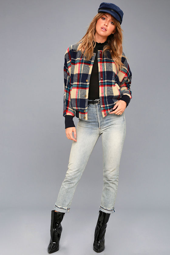 Trendy Bomber Jacket - Plaid Bomber Jacket - Flannel Bomber - Lulus
