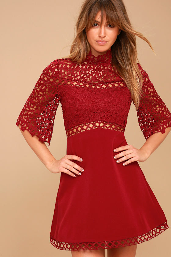 Keepsake Uplifted Dress - Wine Red Lace Dress - Mini Dress - Lulus