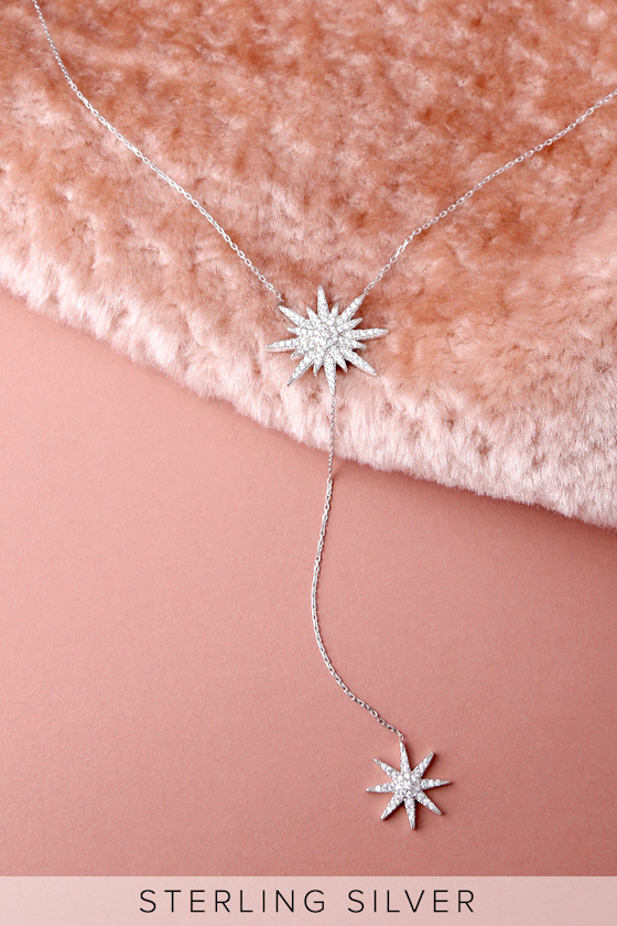 Sterling Silver Drop Necklace - Star Drop Necklace - Lulus