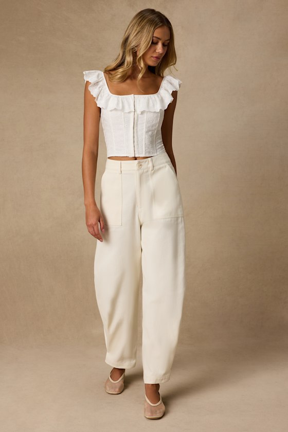 Cream Twill Pants - Barrel Leg Pants - High-Rise Pants - pants - Lulus