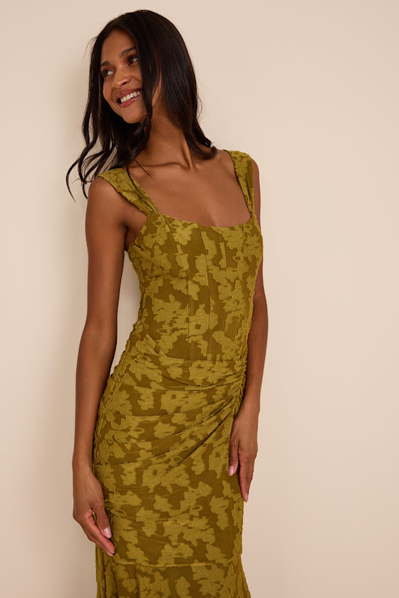 Olive Green Burnout Dress - Corset Maxi Dress - Bridesmaid Dress - Lulus