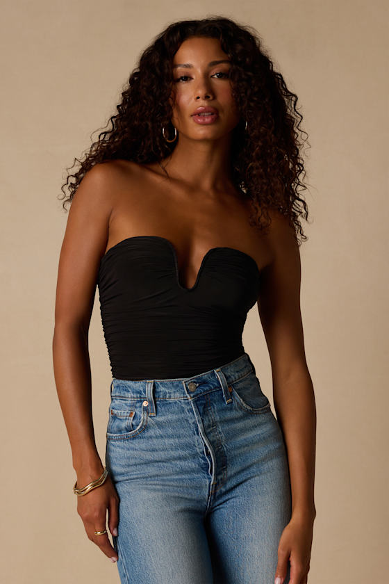 Black Bodysuit - Mesh Bodysuit - Plunging Bodysuit - Bodysuit - Lulus