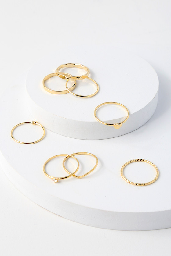 Stylish Gold Rhinestone Ring Set - Simple Ring Set - Lulus