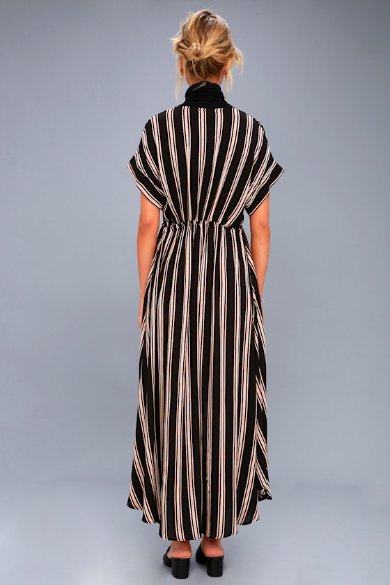 Chic Black Striped Kimono Top - Cover-Up - High-Low Kimono