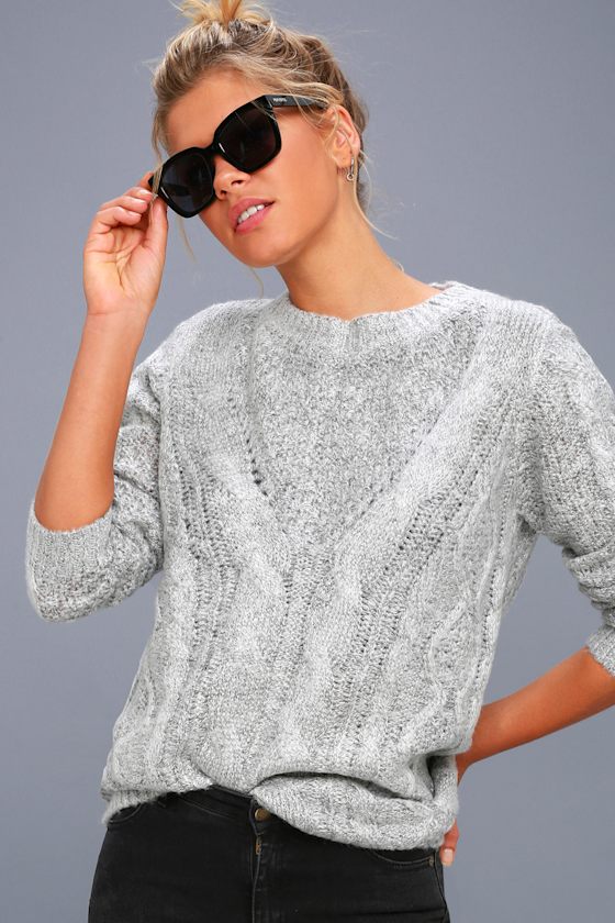 Cozy Cable Knit Sweater - Grey Sweater - Long Sweater - Lulus