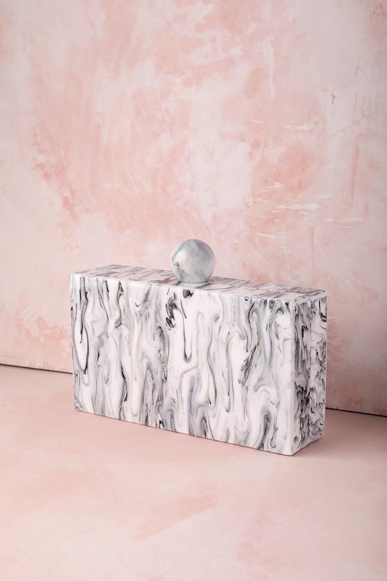 Chic White Marble Clutch - Acrylic Clutch - Box Clutch