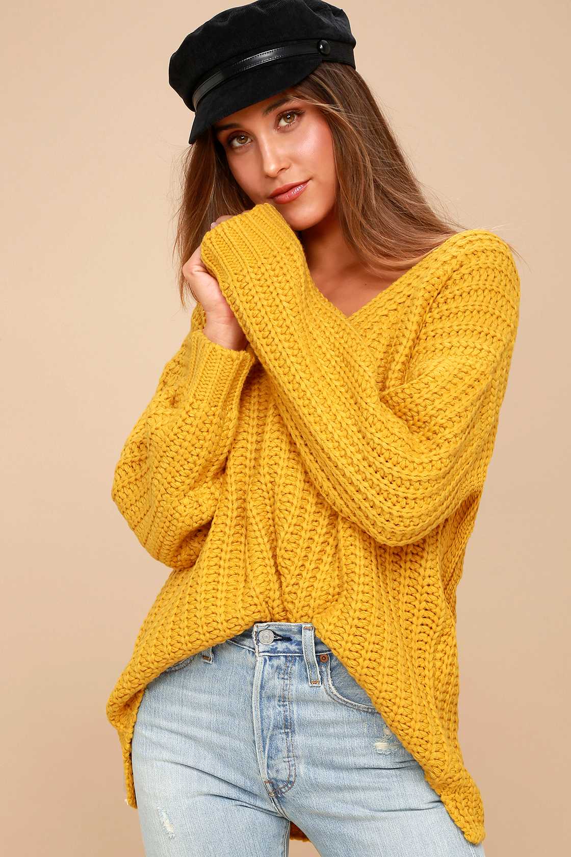 Cozy Knit Sweater - Mustard Sweater - Chunky Knit Sweater - Lulus