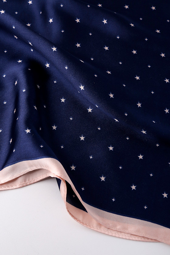 Cute Navy Blue Scarf - Star Print Scarf - Satin Scarf