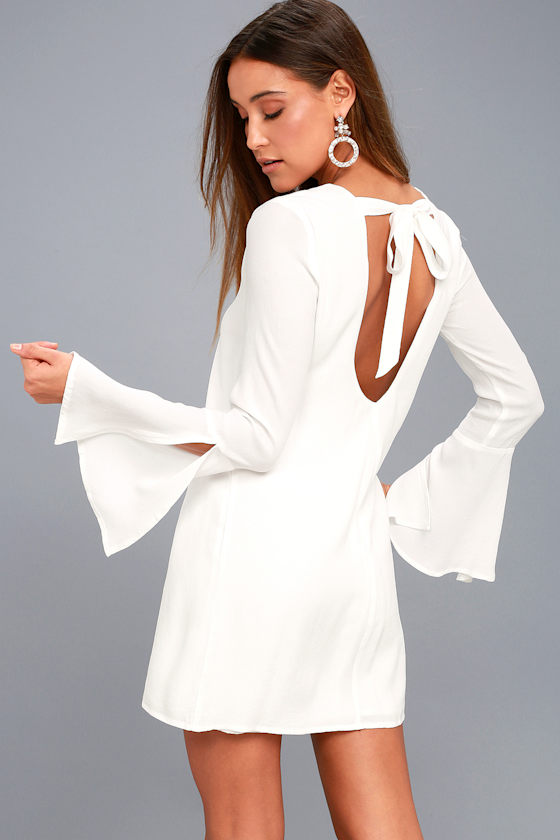 Cute White Dress - Long Sleeve Dress - Open Back Shift Dress - Lulus
