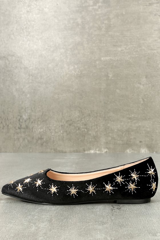 Chic Studded Flats - Velvet Flats - Black Flats - Star Flats - Lulus