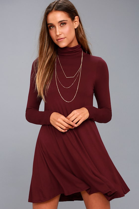 Chic Wine Red Dress - Swing Dress - Long Sleeve Dress - Lulus
