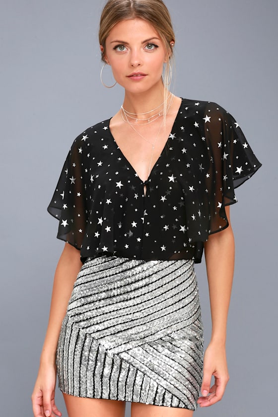 Stunning Black and Silver Sequin Skirt - Sequin Mini Skirt - Lulus