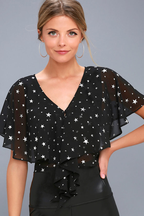 Cute Black and Silver Star Print Top - Star Print Crop Top - Lulus