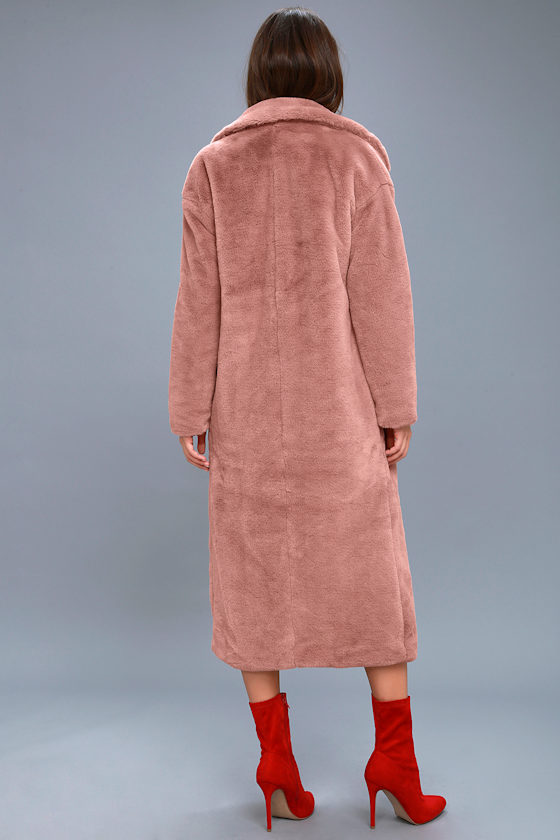 Glamorous Faux Fur Coat - Dusty Pink Coat - Long Coat