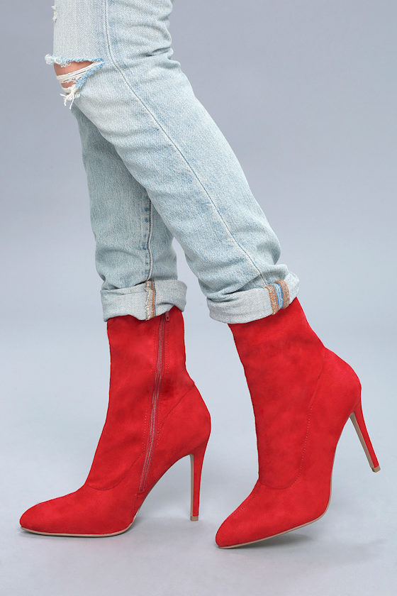 Chic Mid-Calf Boots - Red Suede Boots - Vegan Boots - Lulus