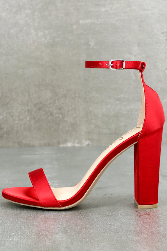 Sexy Red Satin Heels - Ankle Strap Heels - Single Sole Heels