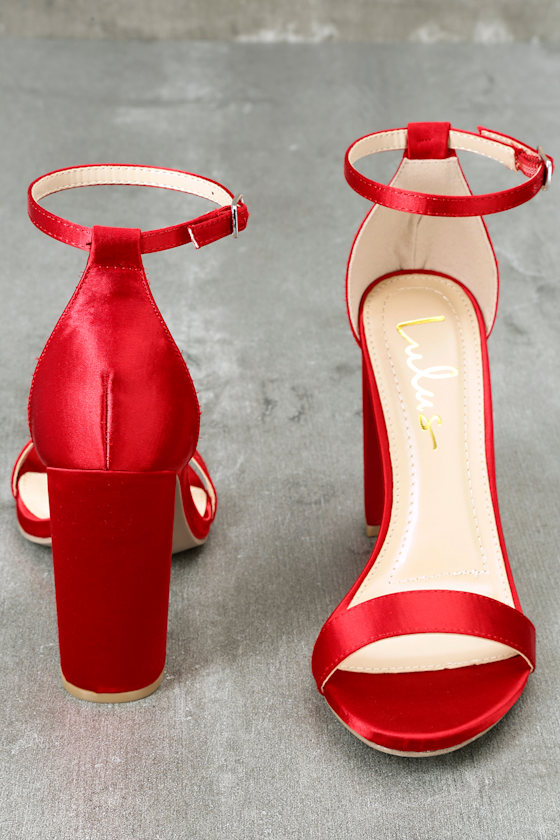 Sexy Red Satin Heels - Ankle Strap Heels - Single Sole Heels
